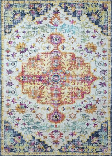 METSAVAIM 5x7 Area Rug - Bohemian Area Rug for Bedroom | Non Slip and Ultra Soft Machine Washable Rug for Indoor & Outdoor Use | Boho Rug for Living Room, Dining Room and Home Décor - Blue and Multi