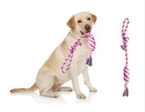 flossy chews rope tug dog rope toys for large and medium aggressive chewers, heavy duty for large breed, indestructible dog chew toys, tug of war, 100% cotton teeth cleaning (pink white, large 17.8")