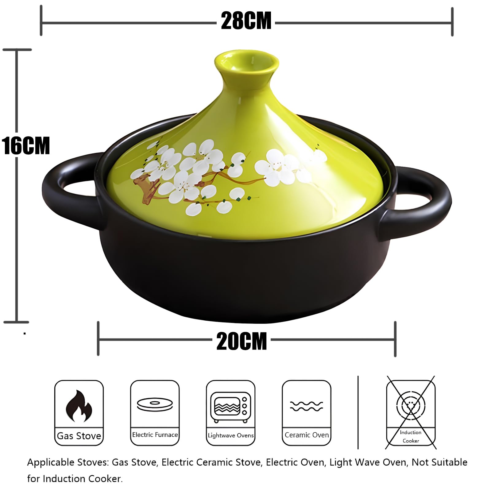 Xgxoz Tagine Pot for Cooking, High-Quality Cookware with Ceramic Cone-Shaped Lid, Ceramic Cooking Tagine for Home Kitchen