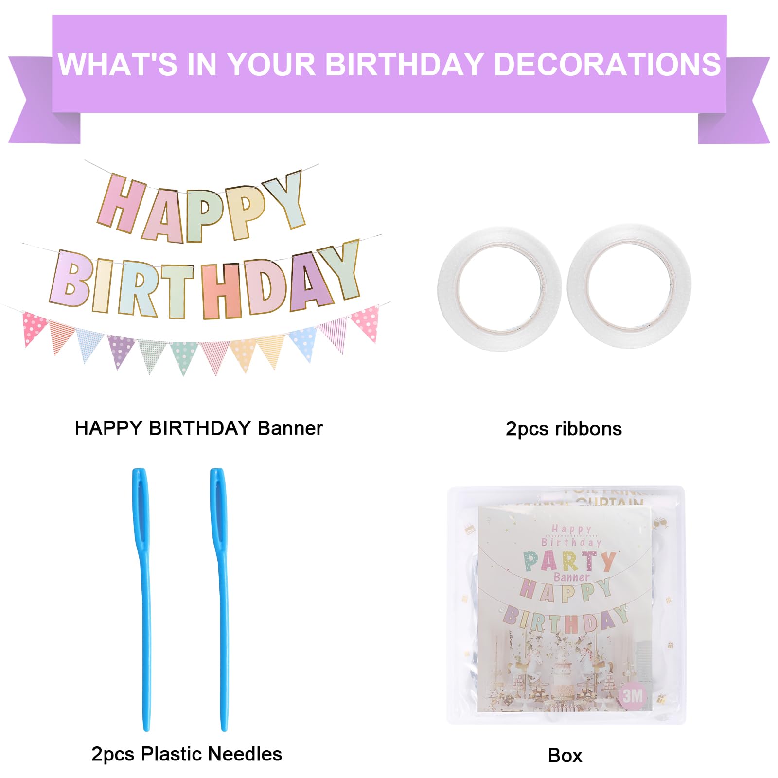 Happy Birthday Banner | Happy Birthday Sign | Birthday Decorations | Birthday Banner for Women Girls| Pastel Birthday Party Decor,Macaron Birthday Signs Banners (multicolour2)