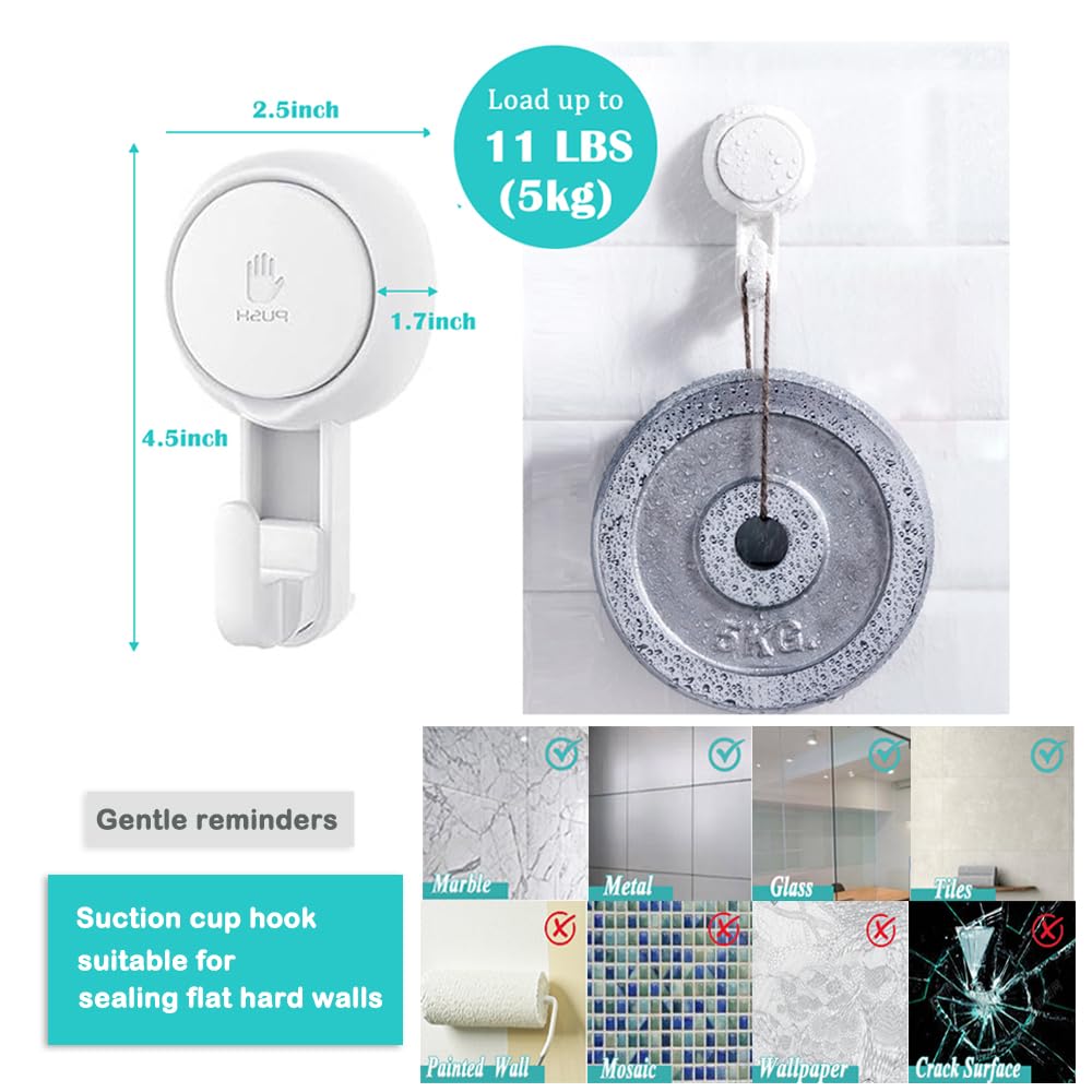 QuanRise Suction Hooks Powerful Vacuum Suction Cup Hooks- Heavy Duty for Shower, Waterproof Suction Hanger for Bathroom Kitchen Towel, Wall Hooks, Kitchen Tools Removable and Reusable (8 Pack)