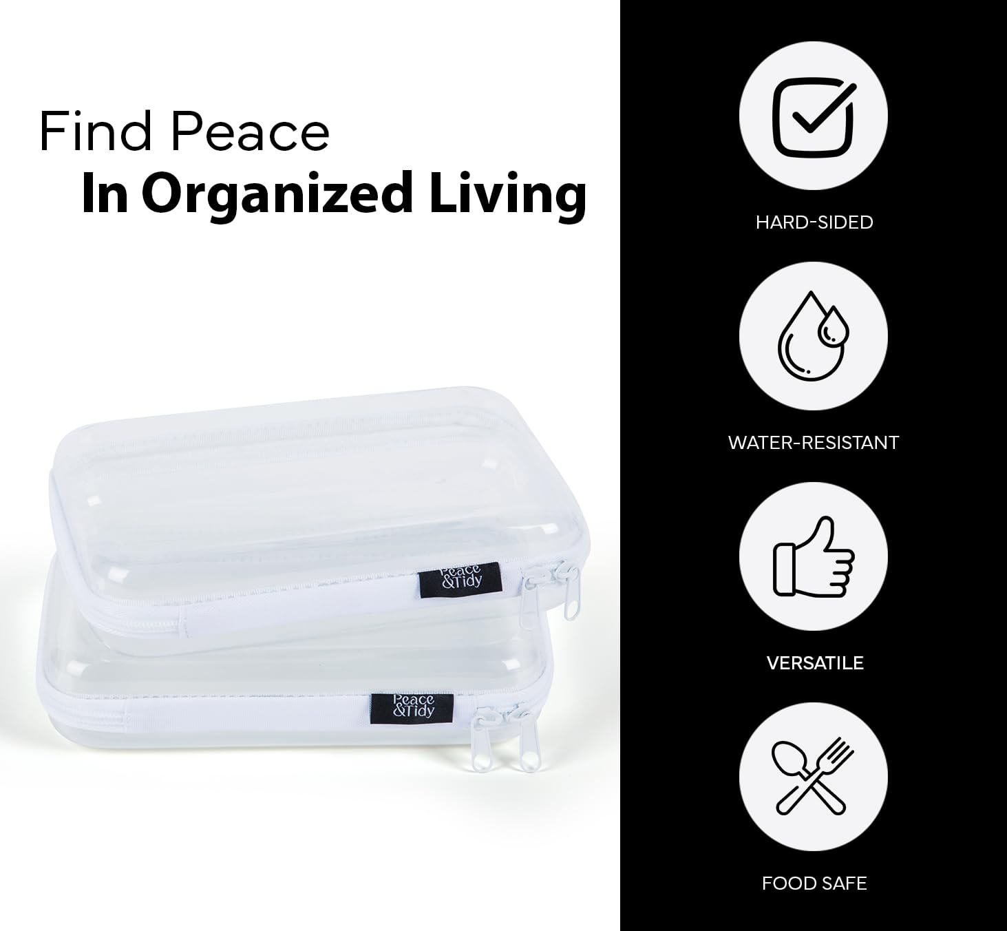 Peace & Tidy Hard-Sided Storage Case, Clear & White