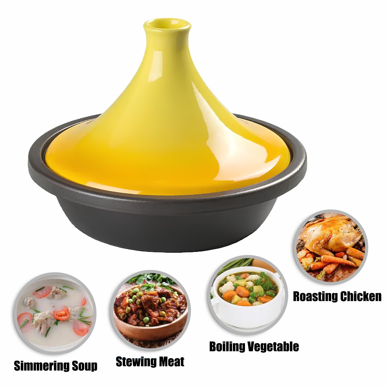 Xgxoz Cast Iron Tagine Pot for Cooking, Enameled Cast Iron Cooking Pot with Enameled Cast Iron Base And Ceramic Lid, Non Stick Tajine Pot Tagine Cooking Pot