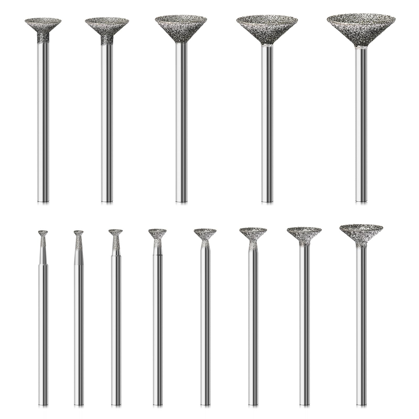 Stone Carving Set Diamond Burr Bits Compatible with Dremel, 13PCS Polishing Kits Rotary Tools Accessories with 2.35mm 3mm Shank Bowl Shape for Carving, Engraving, Grinding, Stone, Rocks, Jewelry