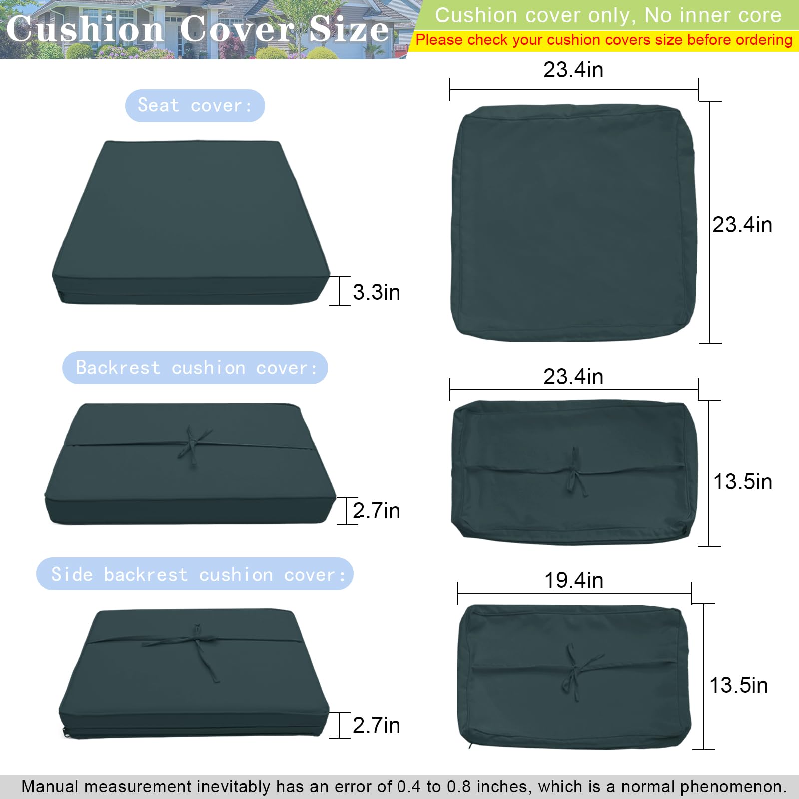 Qaworci Outdoor Cushion Slipcovers, Waterproof Patio Cushion Covers Replacement, Washable Patio Cushion Covers, Cushion Covers for Patio Furniture with Zipper (Gray, 23.6 * 23.6 * 3.5 inches-14)