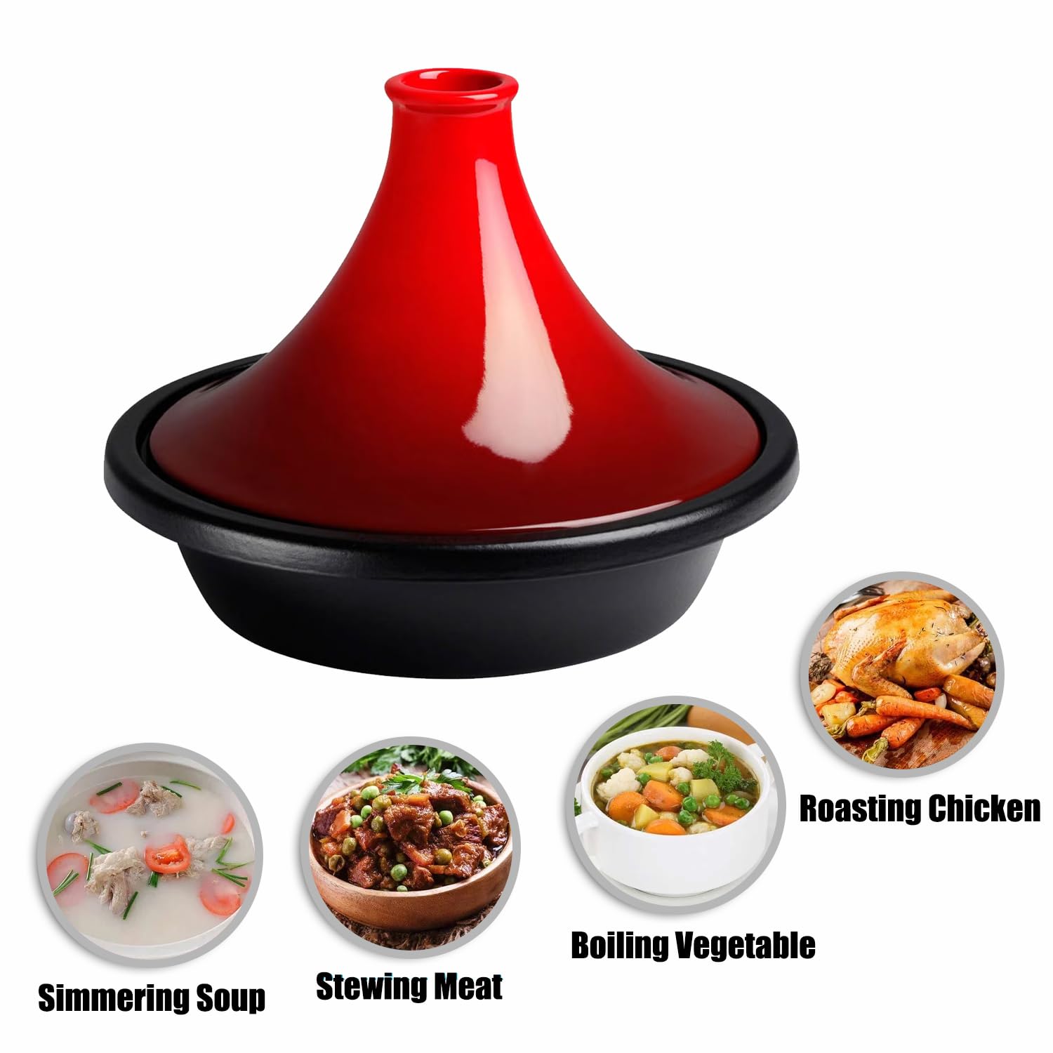 Xgxoz Cast Iron Tagine Pot for Cooking, Enameled Cast Iron Cooking Pot High-Quality Cookware with Enameled Cast Iron Base And Ceramic Cone-Shaped Lid