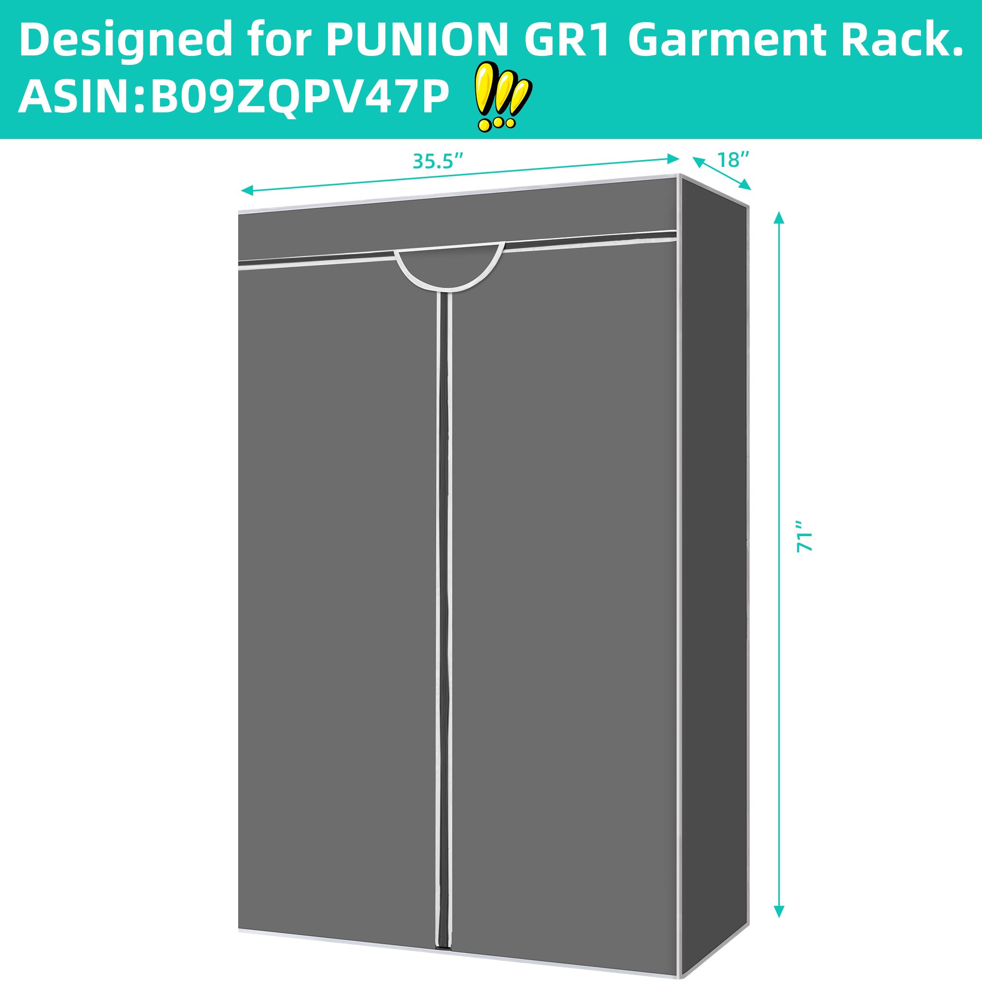 PUNION Garment Rack Cover Only Available for GR1 Clothes Rack, Dustproof Oxford Fabric Hanger Sleeve with Zipper, with Side Pocket, Grey