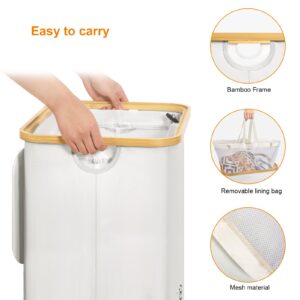 WOWLIVE 100L Laundry Hamper with Wheels,Large Laundry Basket with Lid and Bamboo Handles,Collapsible Clothes Hampers for Laundry with Removable Laundry Bag for Bedroom,Bathroom,Dorm,Beige