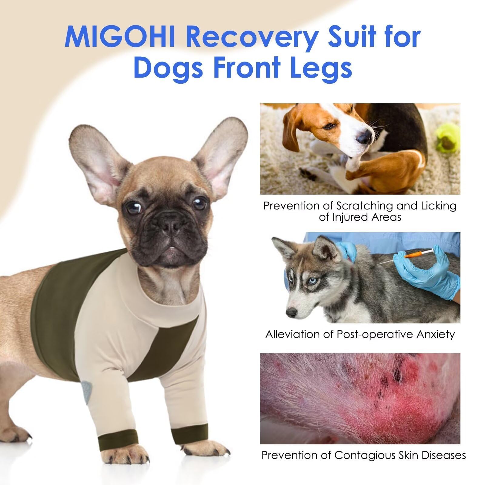 MIGOHI Dog Suit for Surgery Recovery,Dog Recovery Sleeve Front Leg,Recovery Suit for Male and Female,Dog Sleeve to Prevent Licking,Dog Leg Sleeve Medium Size Dog,Army-Green,M