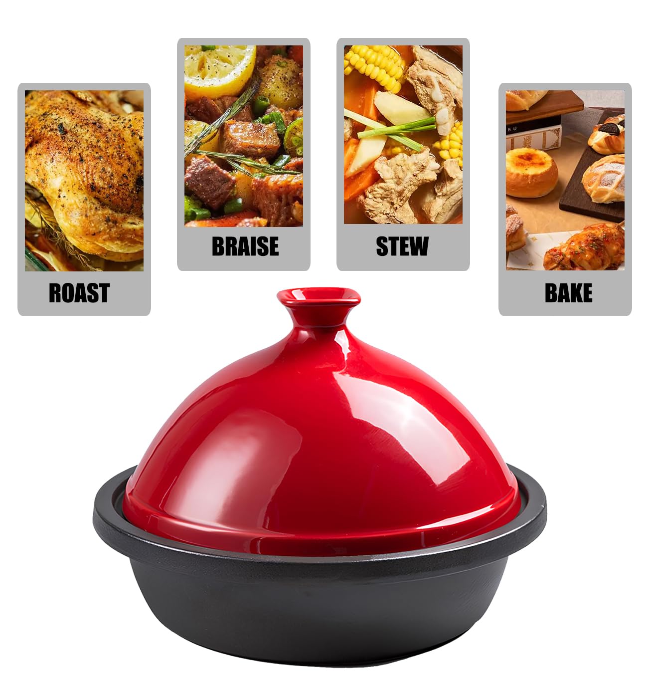 Xgxoz Enameled Cast Iron Cooking Pot with Enameled Ceramic Lid, Enameled Cast Iron Tagine Pot Ceramic Cooker Pot for Cooking