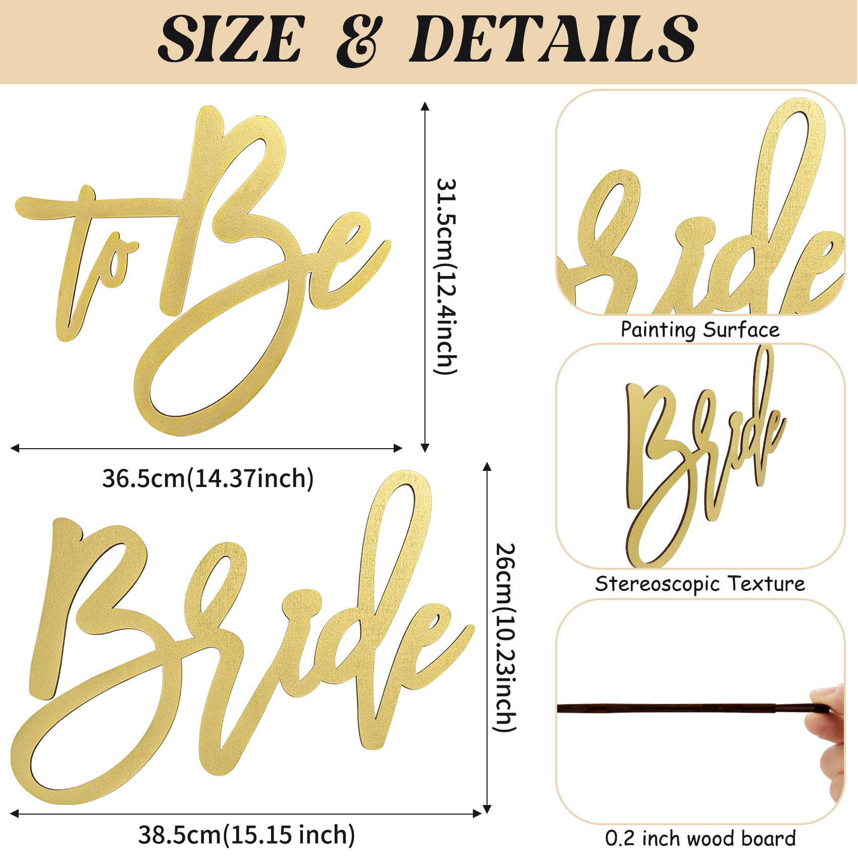 Wooden Bride To Be Sign with Gold Painted for Bachelorette Bridal Party Banner Bridal Shower Bride To Be Decorations（Gold）