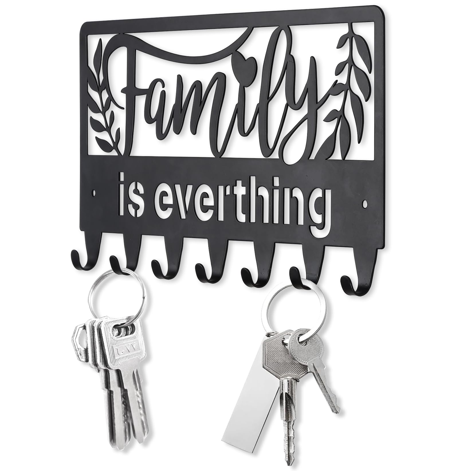 BITALYE Family Key Holder for Wall,Black Metal Decorative Key Hooks on Wall,Key Organizer Rack for Hallway,Entryway,Front Door,Office(Family is Everthing 11 x 5.8 x 0.63inch)