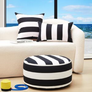 Anglechic 3 Pcs Indoor Outdoor Inflatable Ottoman Lumbar Toss Pillows Inflatable Footrest Footstool 21''x 9'' Waterproof Pouf Portable for Patio Garden Camping or Home