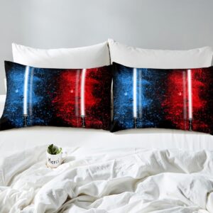 Feelyou Lightsaber King Size Duvet Cover Set for Kids Boys Teens Red Blue Teens Bedding Set Decor Tie Dye Comforter Cover Set Decoration