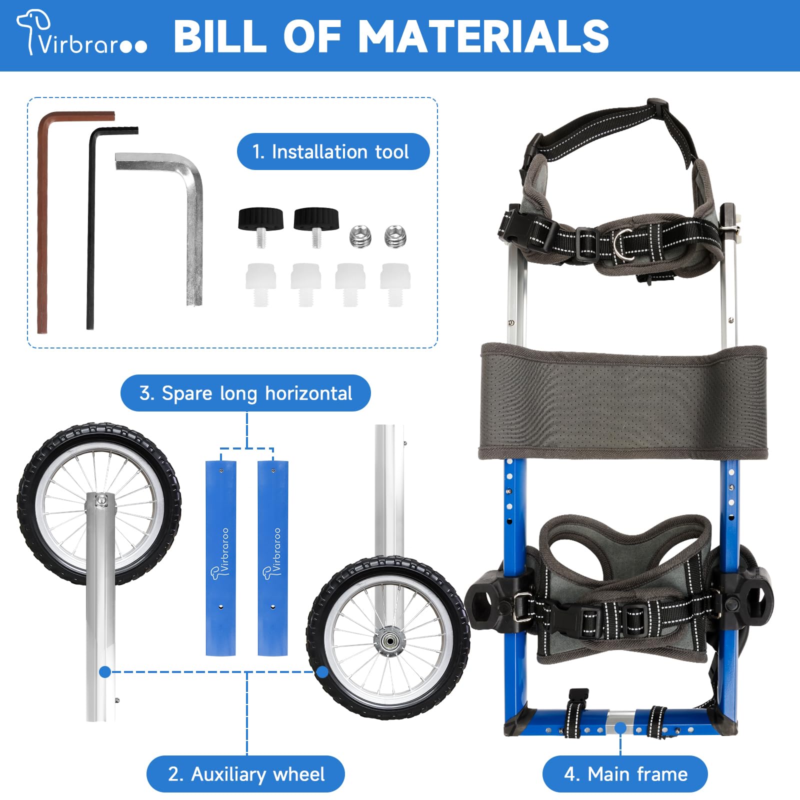 Virbraroo Large Dog Wheelchair for Back Legs, Upgraded All-Terrain Tires & Durable Bearings, Dog Wheelchair for 19.6"-29.5", 88.1-132.2 lbs Disabled or Injured Large Dogs (Double Extra Large)