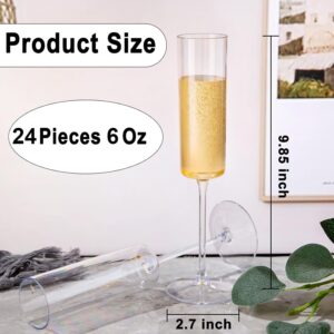 Nervure 24 Pack Plastic Champagne Flutes - 6 Oz Clear Disposable Champagne Flutes - Square Plastic Toasting Glasses for Party Birthday Anniversary Wedding