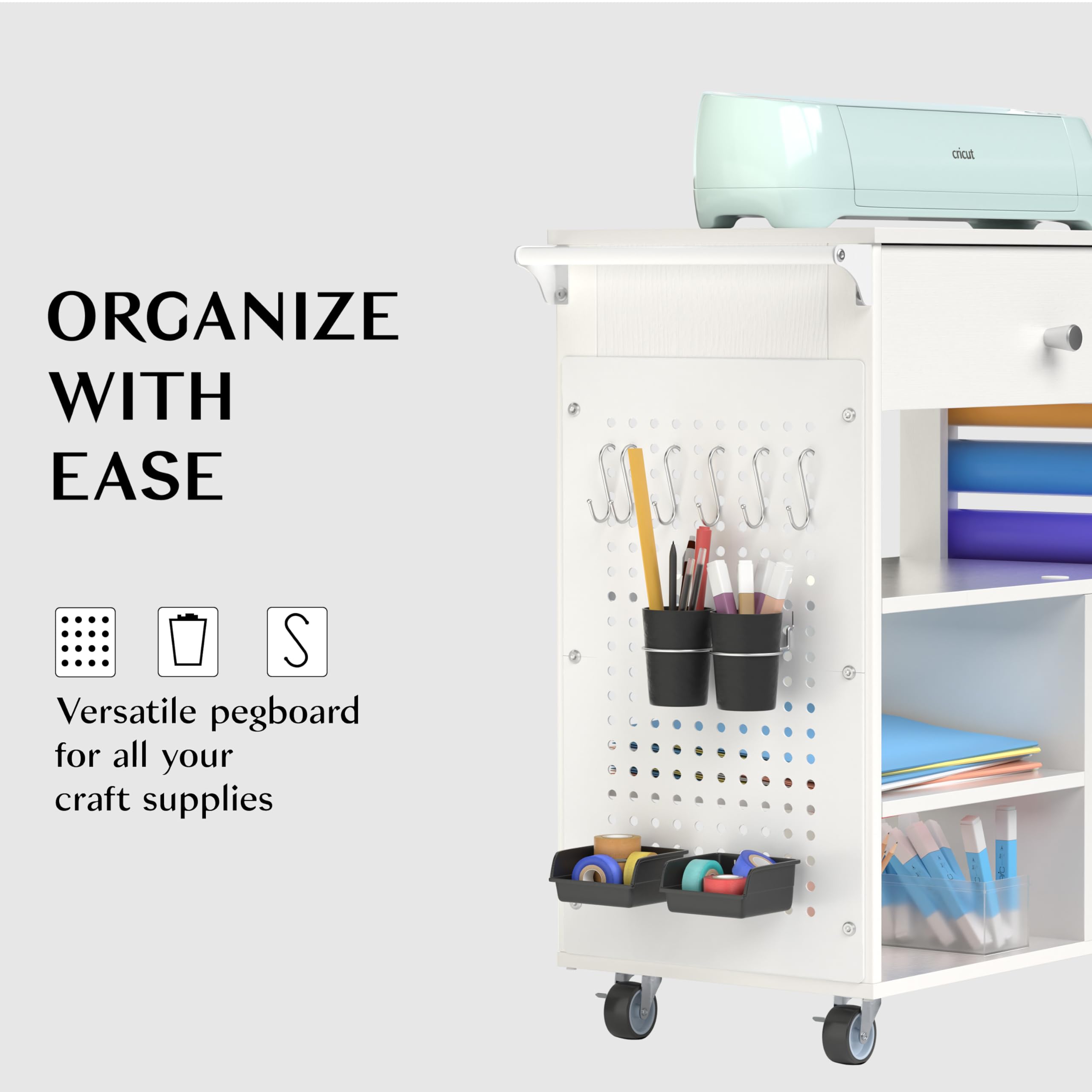 Oransail Rolling Craft Storage, Compatible with Cricut Machines, Craft Cart with Vinyl Roll Holders, Craft Table with Storage, Craft Cabinet Workstation Tool Holder for Craft Room