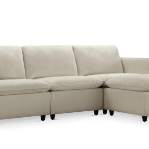 CHERS Sectional Couches for Living Room, 95" Cloud Modular Sectional Sofa with Ottoman, Modern Fabric Upholstered L Shaped Couch with Convertible Chaise, 3 Seater, Natural