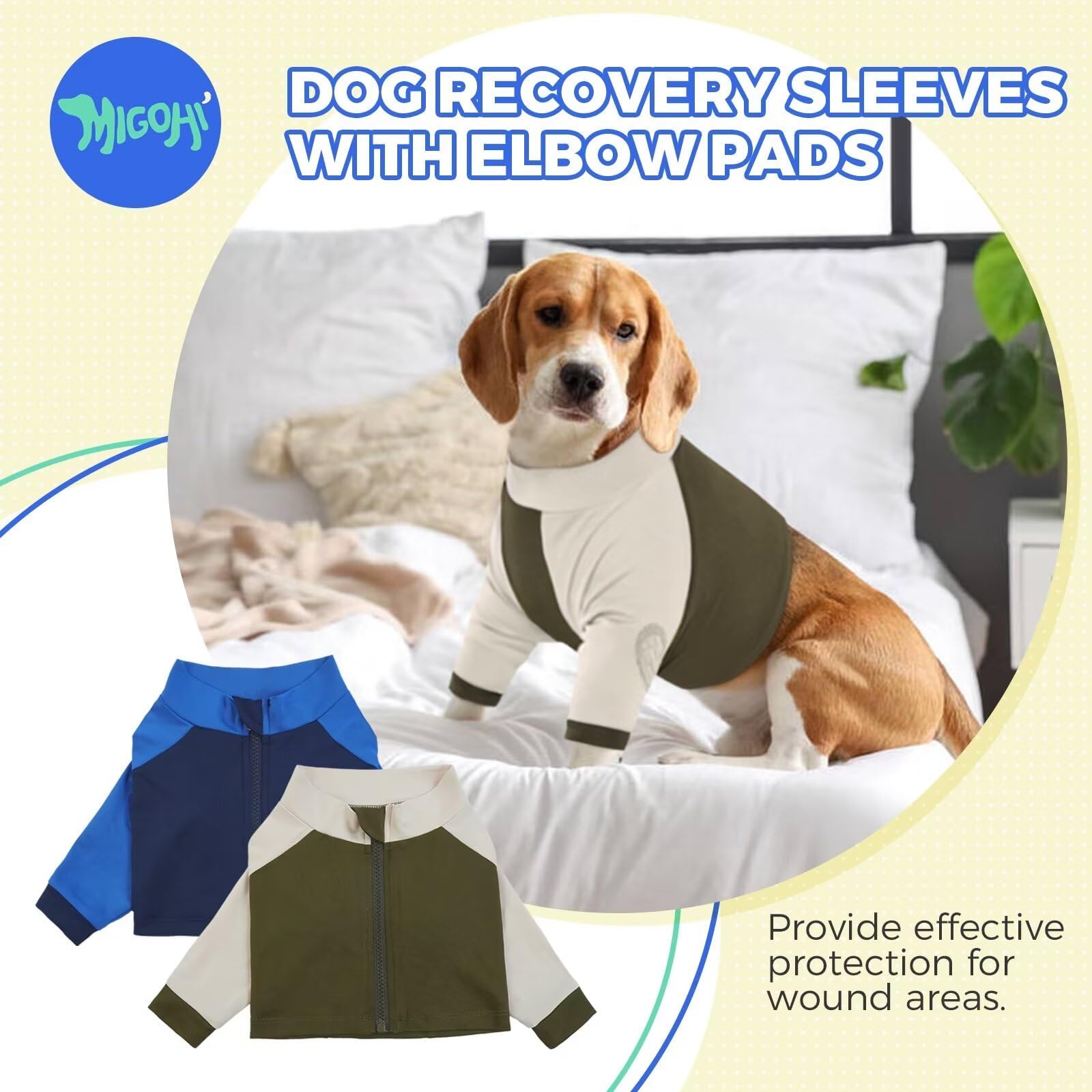 MIGOHI Dog Suit for Surgery Recovery,Dog Recovery Sleeve Front Leg,Recovery Suit for Male and Female,Dog Sleeve to Prevent Licking,Dog Leg Sleeve Medium Size Dog,Army-Green,M