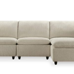 CHERS Sectional Couches for Living Room, 95" Cloud Modular Sectional Sofa with Ottoman, Modern Fabric Upholstered L Shaped Couch with Convertible Chaise, 3 Seater, Natural