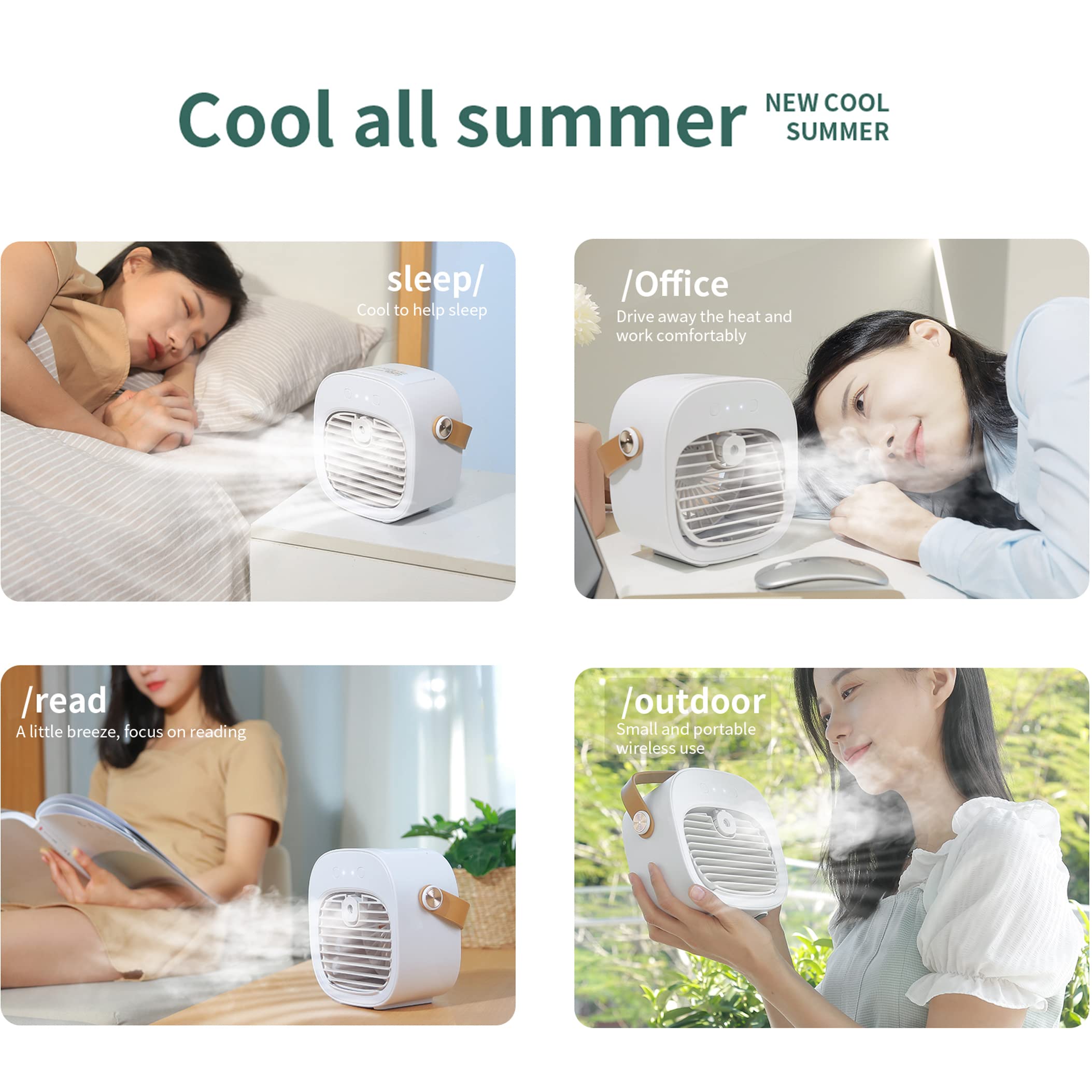 Portable Air Conditioner，6000mAh Mini Air Conditioner Fan，USB Rechargeable Personal Air Conditioner，3 Speed Quiet Air Cooler for Desktop、Office、Bedroom，study、Travel & Indoor/Outdoor Activities.(White)