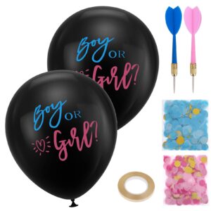 thickened gender reveal balloon, 2pcs gender reveal confetti balloons with pink and blue confetti, 36 inch black gender reveal balloons for boy or girl, baby shower gender reveal party decoration kit