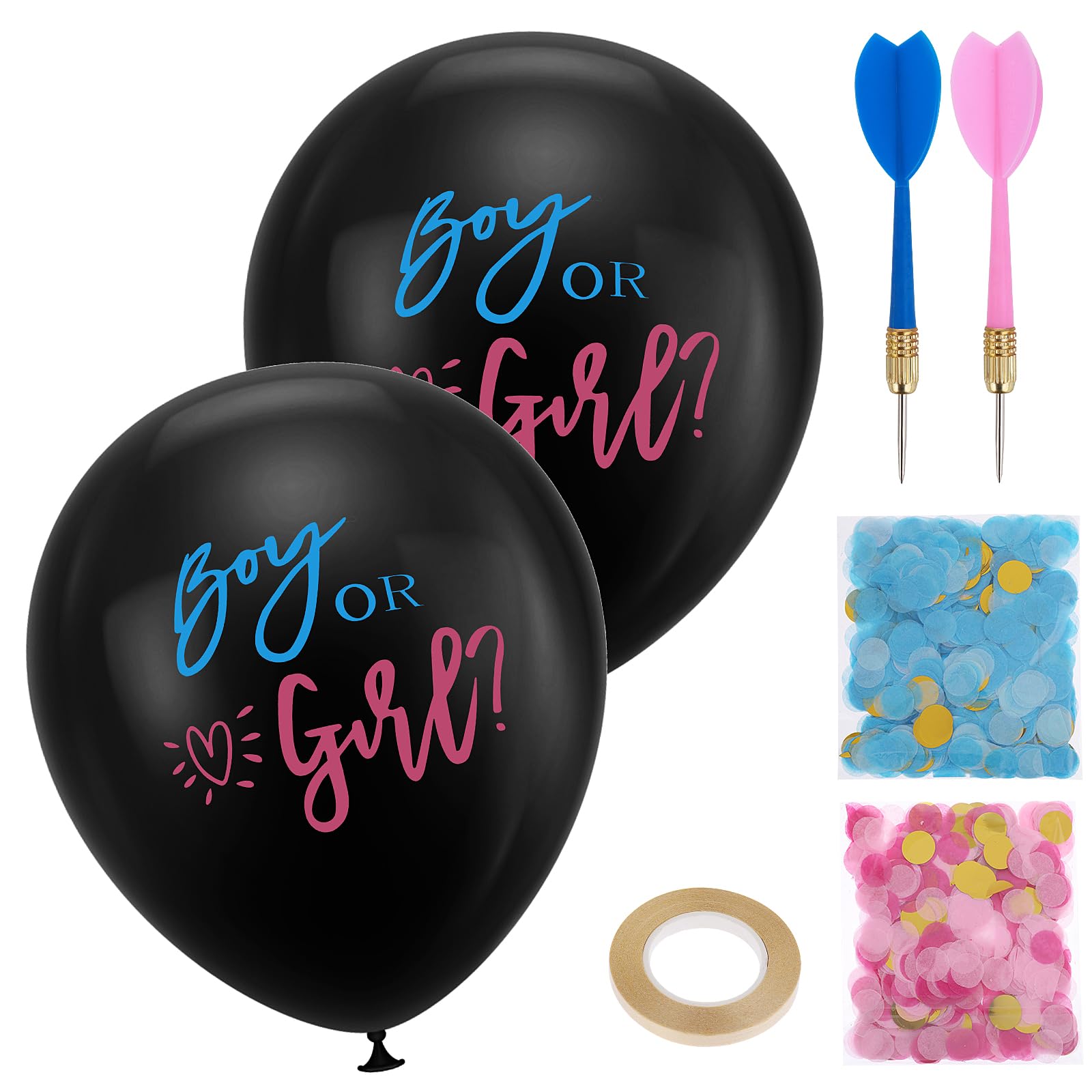 Thickened Gender Reveal Balloon, 2pcs Gender Reveal Confetti Balloons with Pink and Blue Confetti, 36 Inch Black Gender Reveal Balloons for Boy or Girl, Baby Shower Gender Reveal Party Decoration Kit