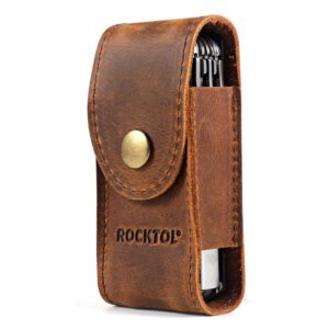 rocktol multitool sheath, premium leather snap sheath for belt, multi-tool knife sheath pouch holster fits 4.2" multitools for edc, camping, hiking outdoor