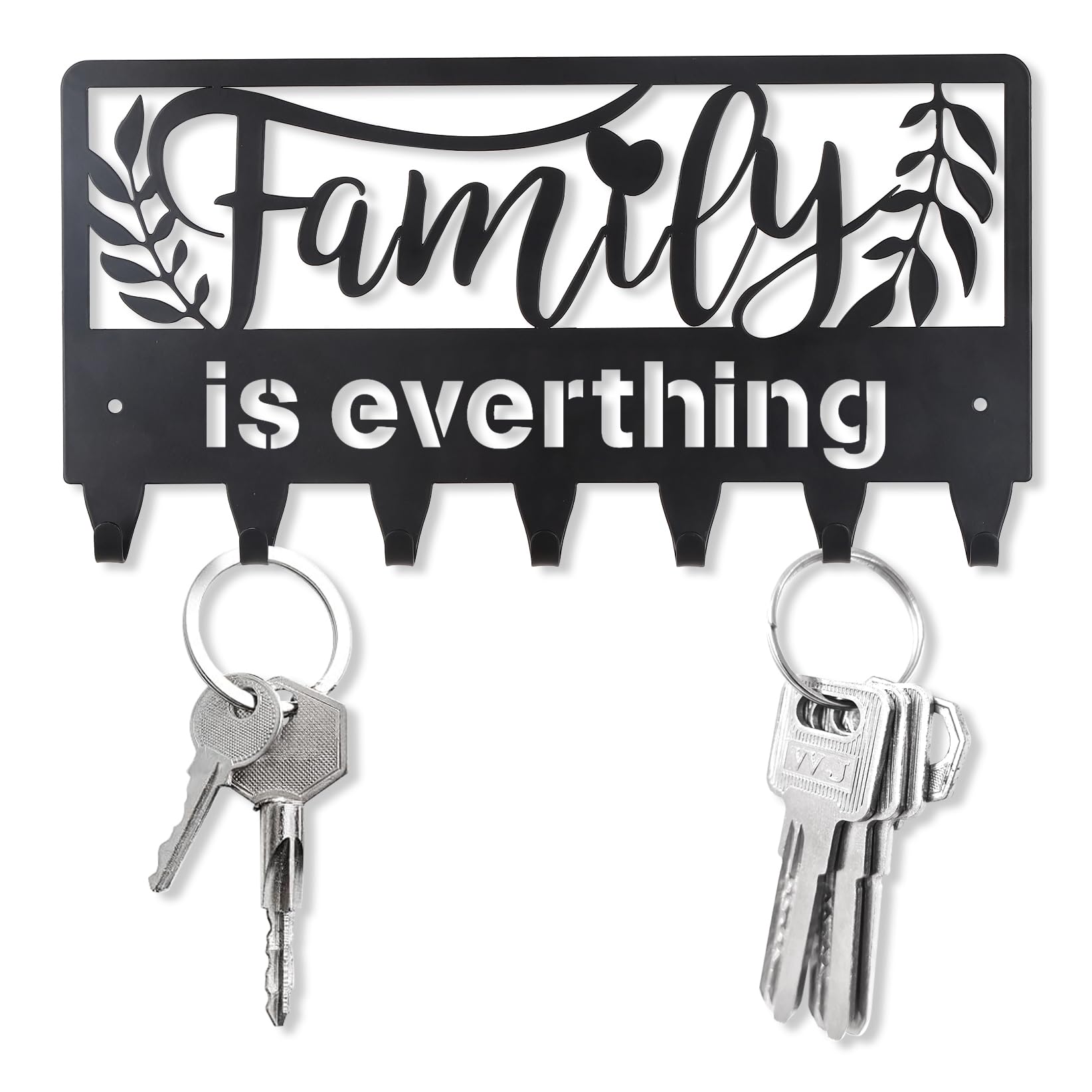 BITALYE Family Key Holder for Wall,Black Metal Decorative Key Hooks on Wall,Key Organizer Rack for Hallway,Entryway,Front Door,Office(Family is Everthing 11 x 5.8 x 0.63inch)