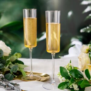 Nervure 24 Pack Plastic Champagne Flutes - 6 Oz Clear Disposable Champagne Flutes - Square Plastic Toasting Glasses for Party Birthday Anniversary Wedding