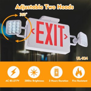 Apmeetlux Red Exit Sign with Emergency Lights, 200lm 3Hours Plug in Emergency Exit Sign with Lights Battery Backup for Business,Commerical Emergency Lighting Combo UL 924 AC85-277V Double Face