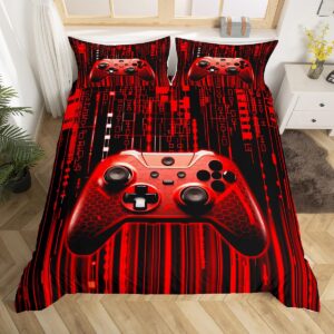 gaming gamepad kids duvet cover set full size,neon light geometric honeycomb hexagon bedding set,boys girls room decor,modern videogames controller comforter cover,red quilt cover,2 pillowcases