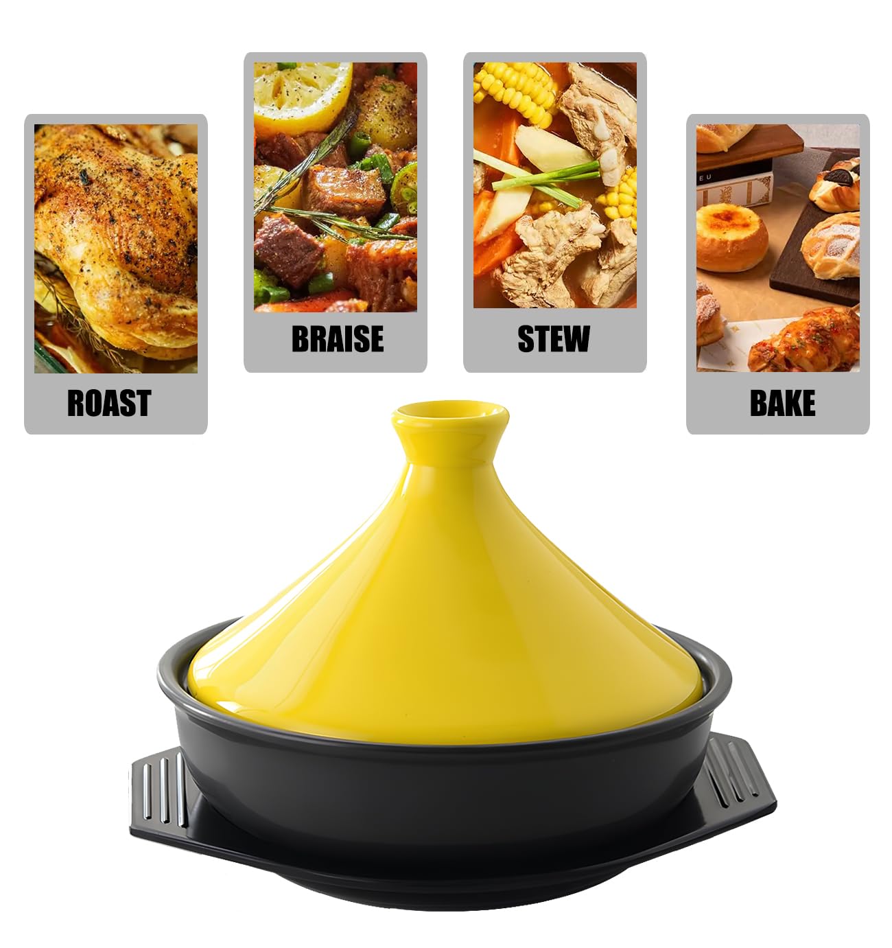 Xgxoz Ceramic Tajine Tagine Cooking Pot with Cone-Shaped Closed Lid, Ceramic Stew Pot Casserole Pot Multifunction Cookware for Stew Soup