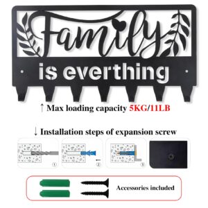 BITALYE Family Key Holder for Wall,Black Metal Decorative Key Hooks on Wall,Key Organizer Rack for Hallway,Entryway,Front Door,Office(Family is Everthing 11 x 5.8 x 0.63inch)