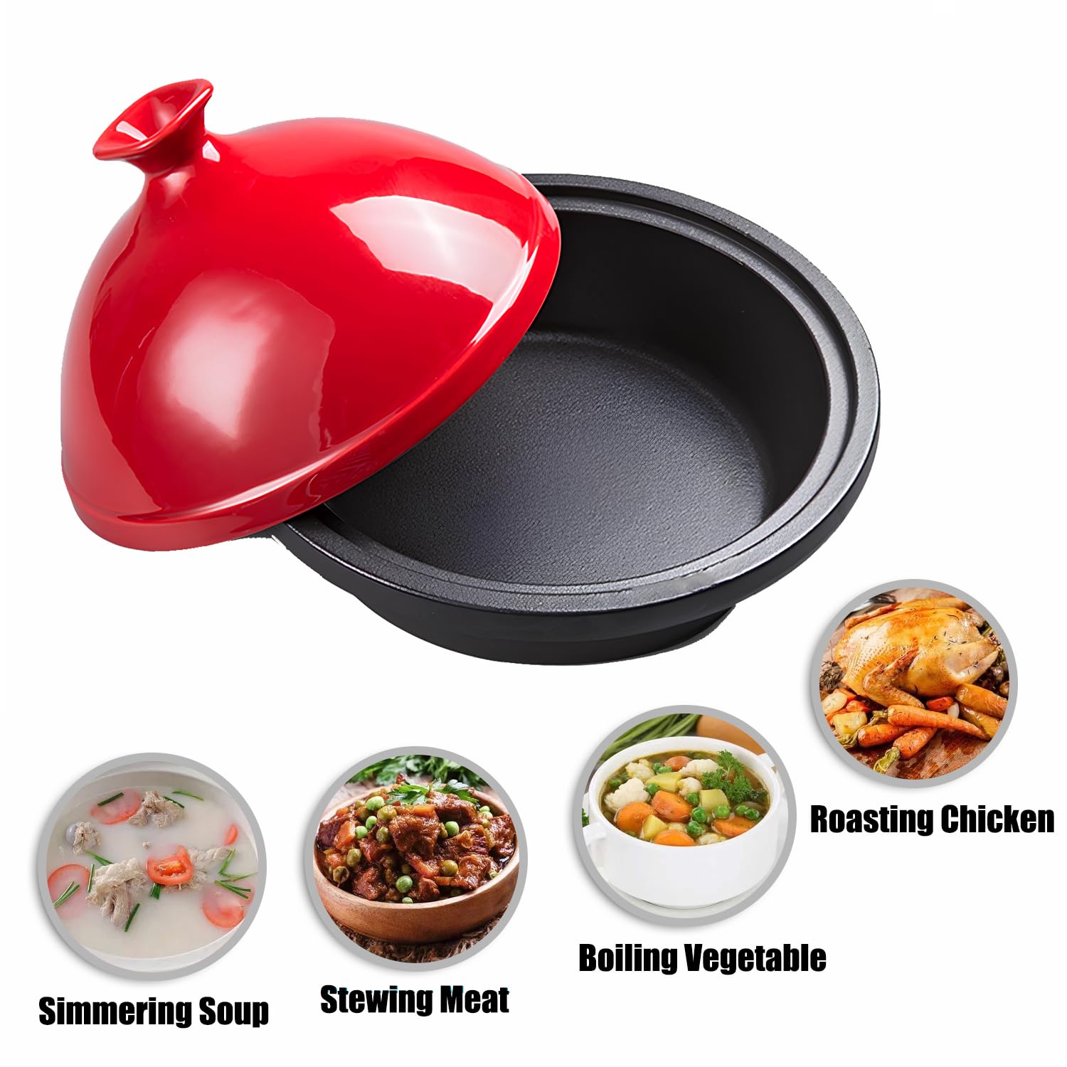 Xgxoz Enameled Cast Iron Cooking Pot with Enameled Ceramic Lid, Enameled Cast Iron Tagine Pot Ceramic Cooker Pot for Cooking