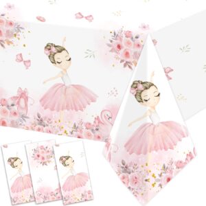 pink ballerina tablecloths 3 pieces ballerina birthday party decorations plastic ballerina birthday table cover for girl ballet party supplies baby shower wedding party decor(70.8in x 42.5in)