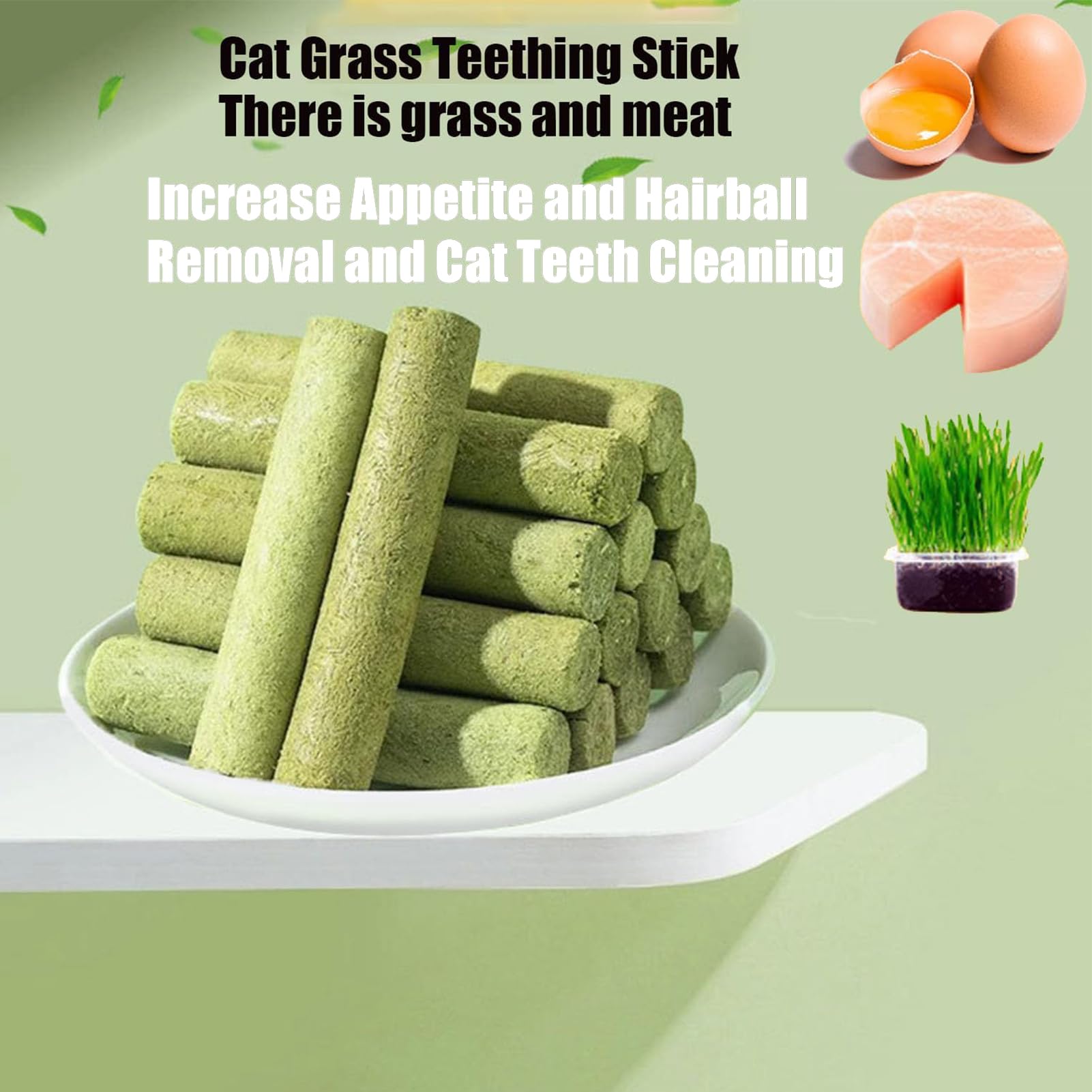 Generic Cat Grass Teething Sticks for Indoor Cats, 60/80 Pcs Chew Sticks for Cats for Hairball Removal, Cat Teeth Cleaning Cat Grass Sticks, Natural Grass Molar Rod for Cat Increase Appetite (60Pcs)