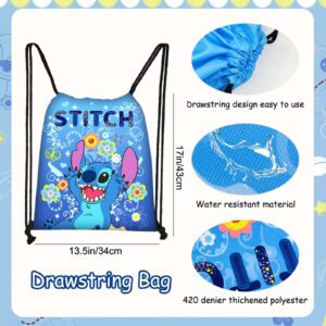 FETELAZ Stitch Stuff Merch Gifts Set, Include Drawstring Bag Backpack Coin Wallet Stickers Lanyard Necklace Bracelet Keychain Phone Holder Button Pins for Girls Teens Adults