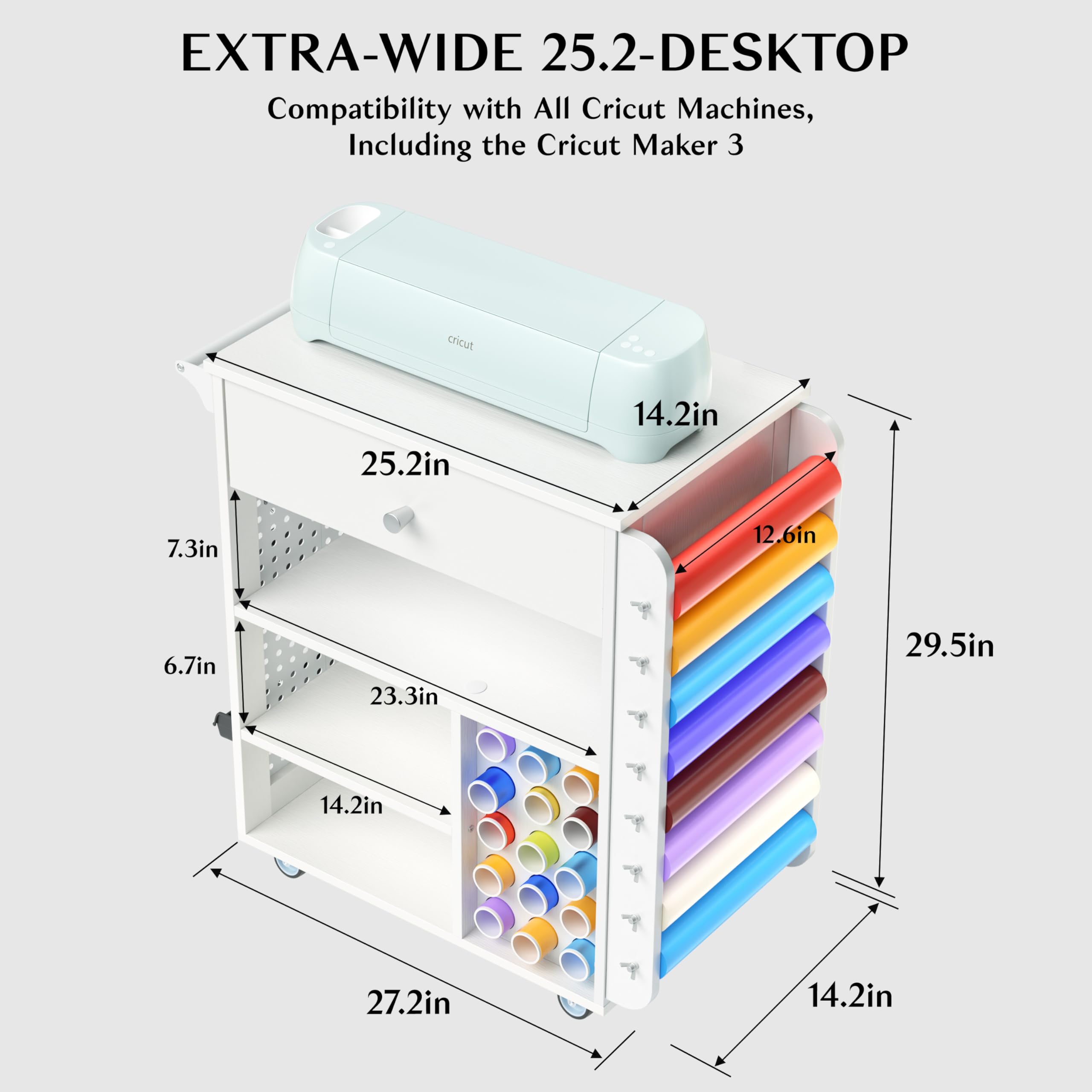 Oransail Rolling Craft Storage, Compatible with Cricut Machines, Craft Cart with Vinyl Roll Holders, Craft Table with Storage, Craft Cabinet Workstation Tool Holder for Craft Room