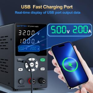 DC Power Supply Variable, Bench Power Supply with Precise Voltage & Current Setting Button, Variable Power Supply with Output Button, USB Fast Charging Port, OCP Short Circuit Alarm (30V 10A Black)