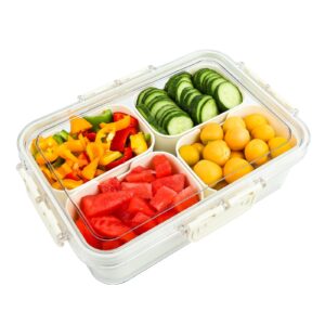 accep snack box container,divided serving rray with lid,4 compartment snack containers for adults,bento box adult snackle box charcuterie container for candy,fruits,veggie,perfect for travel & picnic