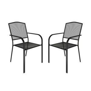 Metal Patio Chairs Set of 2 Black Patio Dining Chairs Mesh Steel Stackable Bistro Chairs Iron Outdoor Metal Chairs for All Weather, Fit for Backyard, Garden, Porch