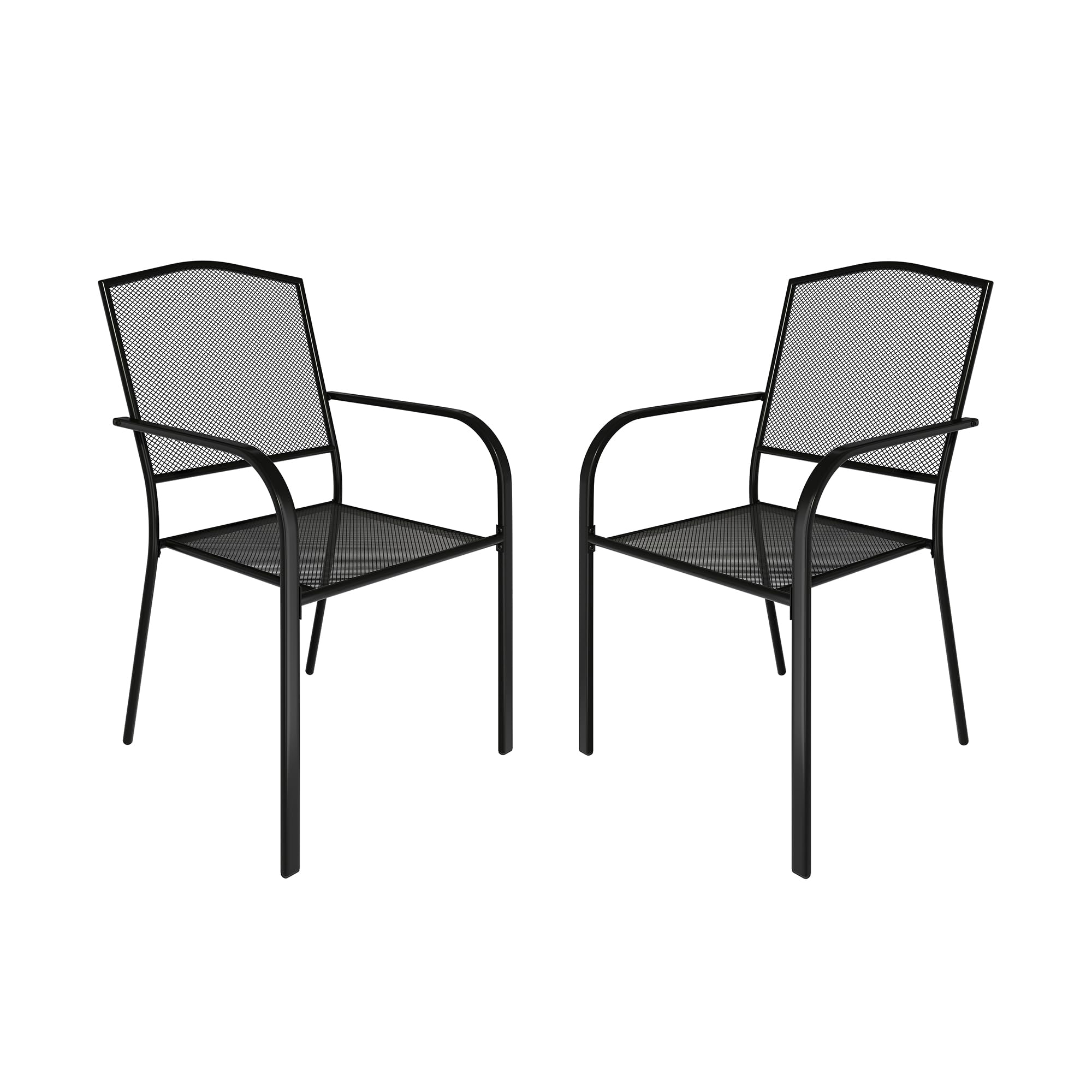 Metal Patio Chairs Set of 2 Black Patio Dining Chairs Mesh Steel Stackable Bistro Chairs Iron Outdoor Metal Chairs for All Weather, Fit for Backyard, Garden, Porch