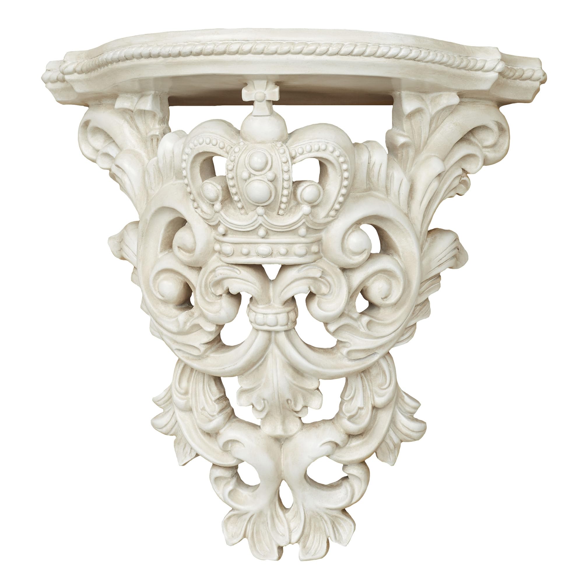 Touch of Class Crown Imperial French Scroll Wall Shelf | Antique White | Victorian Style Floating Vintage Shelves for Bedroom, Living Room, Hallway, Office, Hotel