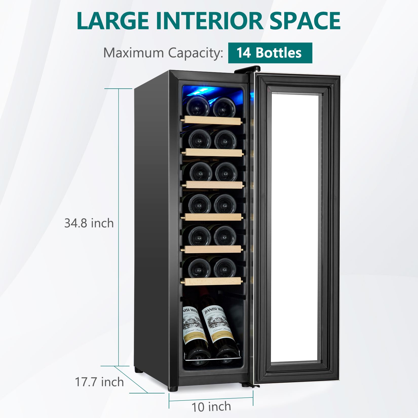 TROPOW 14 Bottle Compressor Wine Cooler, Wine Cellar with Adjustable Temp Control, Freestanding Beverage Refrigerator for Red, White, Champagne, Beer, Soda