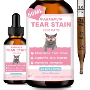 tear stain supplement for cat | prevent and eliminate cats tear stains | 60ml cat tear stain remover drops for eye health, immune system | with cranberry, marshmallow & vitamins | salmon flavor