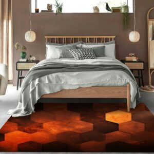 Fiery red Brown Burnt Orange Copper Black Abstract Geometric Shape Rug 5x7 Rug Area Rugs for Living Room Bedroom Aesthetic Dining Room Machine Washable Throw Rugs Carpet Indoor Non-Slip Floor Mat