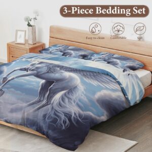 Delerain Comforter Set Queen Size, White Pegasus Clouds 3-Piece Bedding Set for Women Men Modern Soft Microfiber Bedroom Set Room Decor, 1 Duvet Cover + 2 Pillowcases