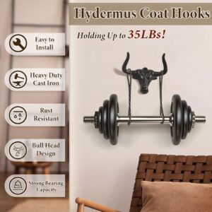 HYDERMUS Cast Iron Hooks Wall Mount 2 Pack Outdoor Western Decorative Wall Hooks Heavy Duty Towel Hooks for Bathroom Entryway Closet Cow Bull Animal Hooks Wall Decor, Antique Rust