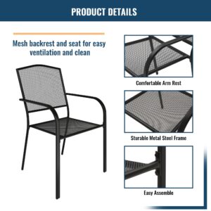 Metal Patio Chairs Set of 2 Black Patio Dining Chairs Mesh Steel Stackable Bistro Chairs Iron Outdoor Metal Chairs for All Weather, Fit for Backyard, Garden, Porch